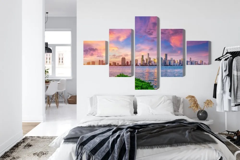 Vícedílný obraz Panorama Miami Při Západu Slunce Nedostatek Nedostatek Plátno Canvas 200x120