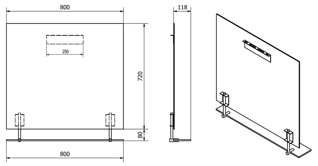 Sapho WEGA zrcadlo s policí 800x800mm, černá mat - 60092-8B