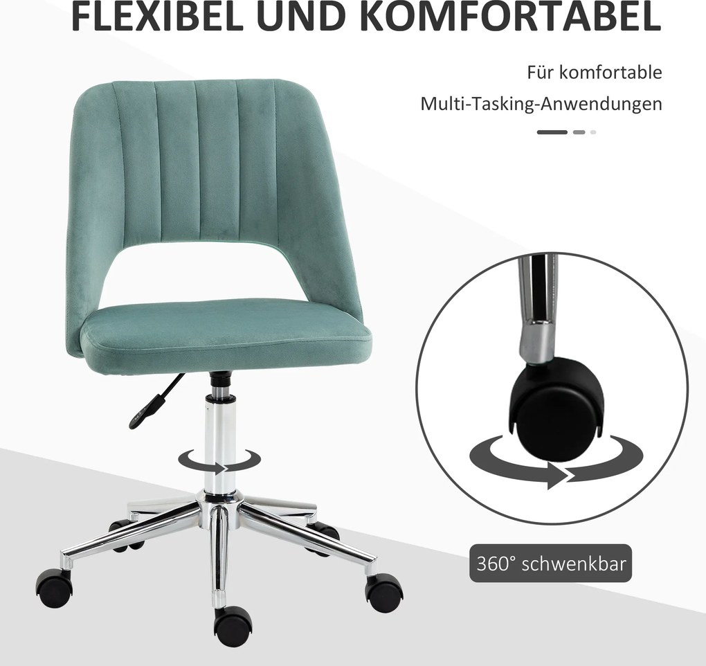 Židle Vinsetto, výškově nastavitelná kancelářská židle bez opěrek, otočná kancelářská židle s sametovým vzhledem, ergonomická make-up židle do ložnic…
