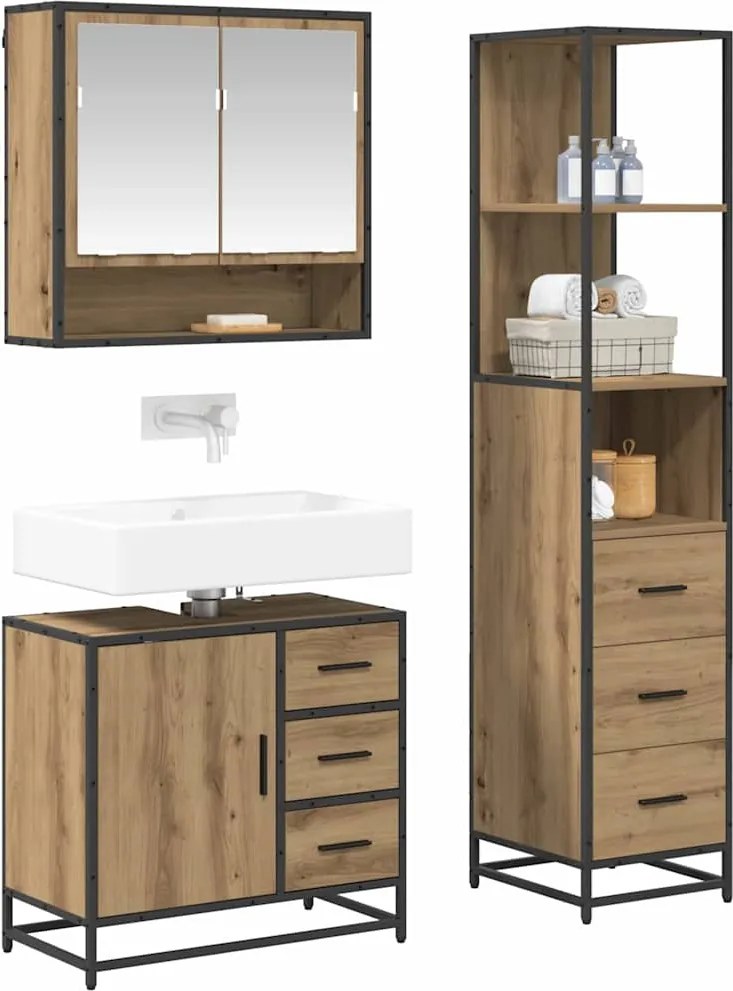 Sada koupelnového nábytku 3 ks Artisanový dub Kompozitní dřevo 3402522