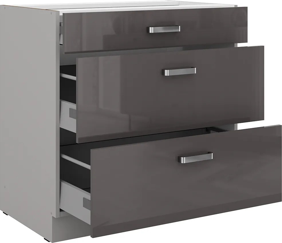 GREY gr | dolní skříňka 80 D 3S zásuvková | 80 cm | PREMIUM BOX | světle šedá/tmavě šedá lesk