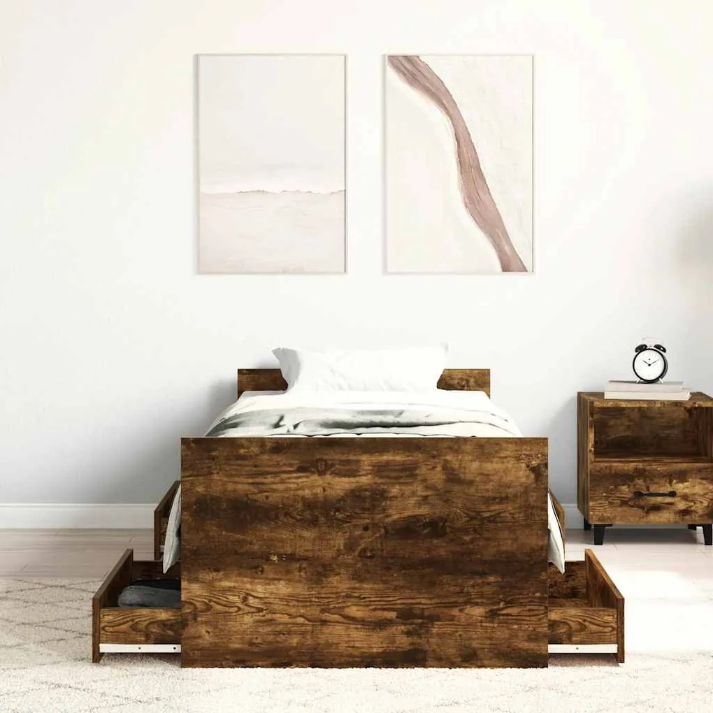 Rám postele s hlavovým a nožním čelem kouřový dub 75 x 190 cm 3203821