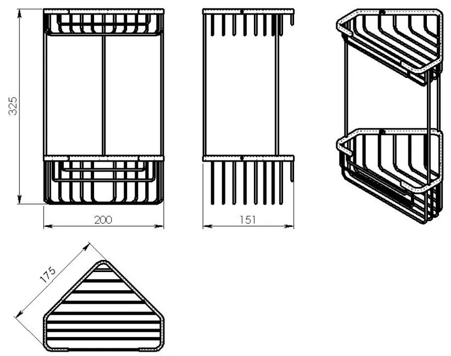 Gedy SMART dvoupatrová rohová police 200x325x151mm, černá mat 2482-14