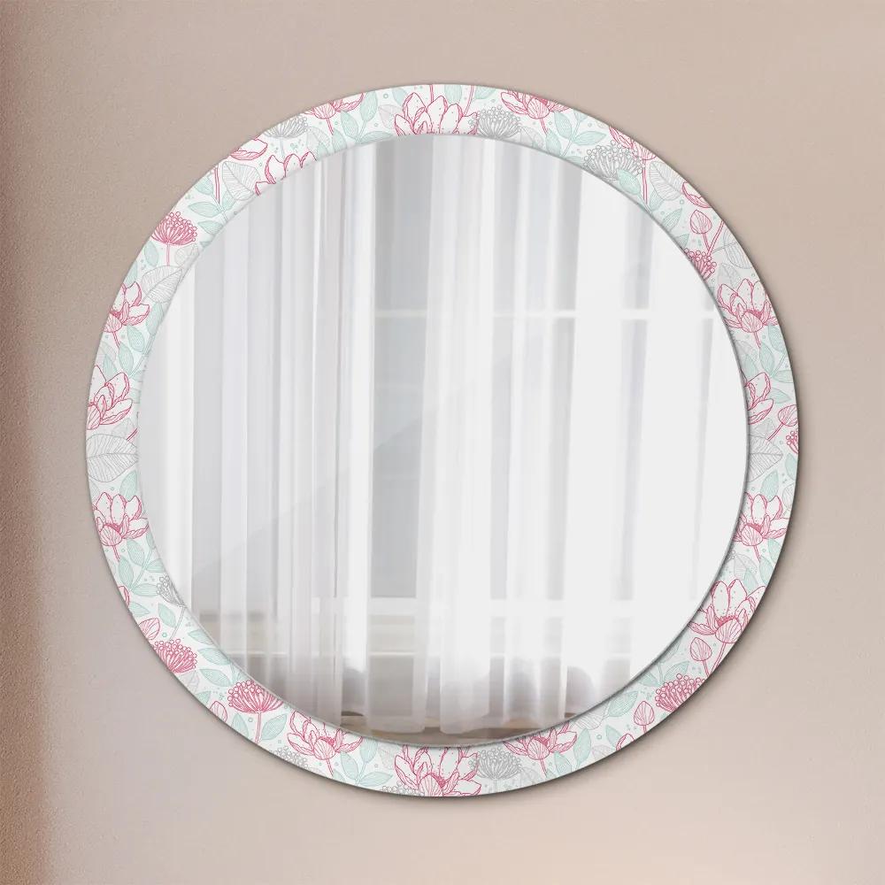 Kulaté zrcadlo s dekorem Květiny fi 100 cm