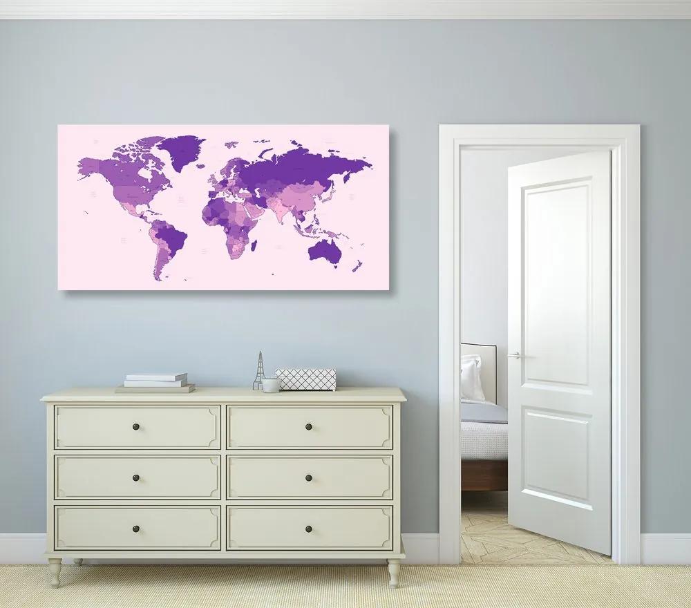 Obraz na korku detailní mapa světa ve fialové barvě