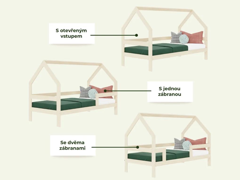 Benlemi Dětská dřevěná postel domeček SAFE 3v1 se zábranou Zvolte barvu: Béžová, Zvolte rozměr: 90x180 cm, Zvolte zábranu: Se dvěma zábranami