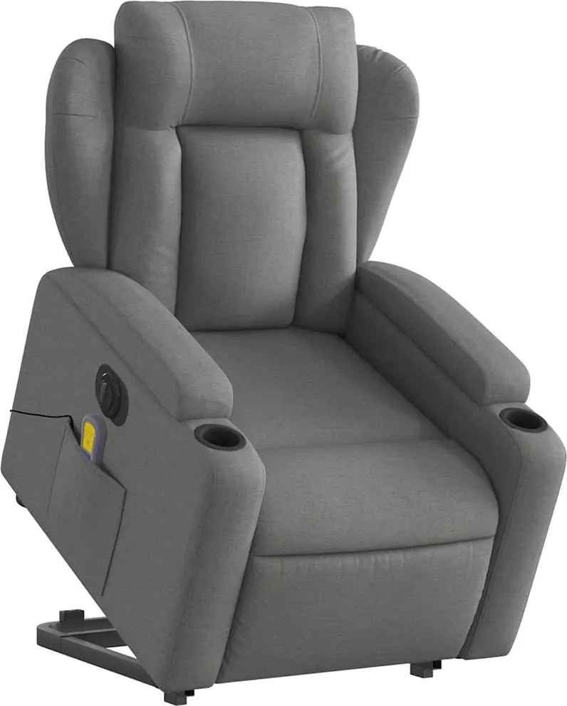 Elektrické zvedací masážní polohovací křeslo tmavě šedé textil 3204519