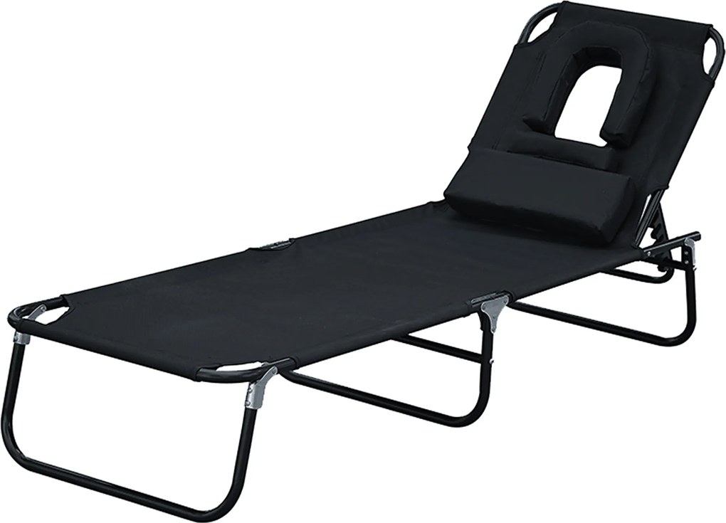 Skládací lehátko Outsunny s nastavitelným opěradlem v 4 polohách, zahradní lehátko s polštářem, kovový rám a oxfordská tkanina, nosnost 120 kg, 190x56