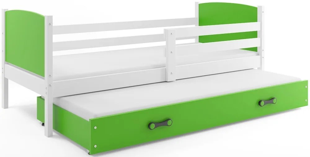 b2b1 BMS-group Dětská postel s přistýlkou TAMI 2 90x200 cm, bílá/zelená Pěnová matrace