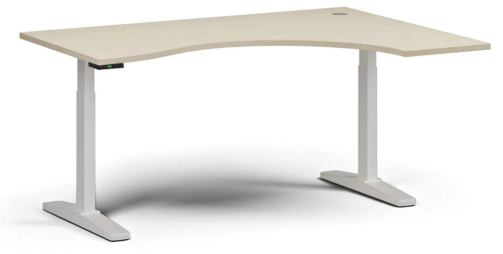 Výškově nastavitelný stůl, elektrický, 675-1325 mm, ergonomický pravý, deska 1600x1200 mm, bílá podnož, dub přírodní