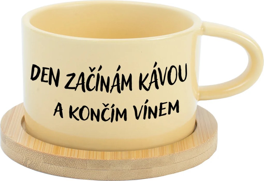 DEN ZAČÍNÁM KÁVOU A KONČÍM VÍNEM - žlutý hrníček makronka 200 ml