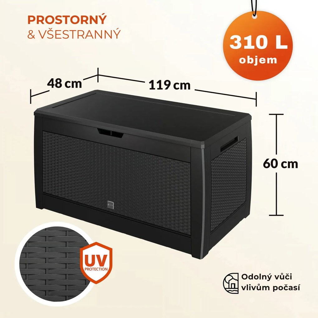 Odkládací box RATO, 310l, 119x48x60cm, antracitová Prosperplast