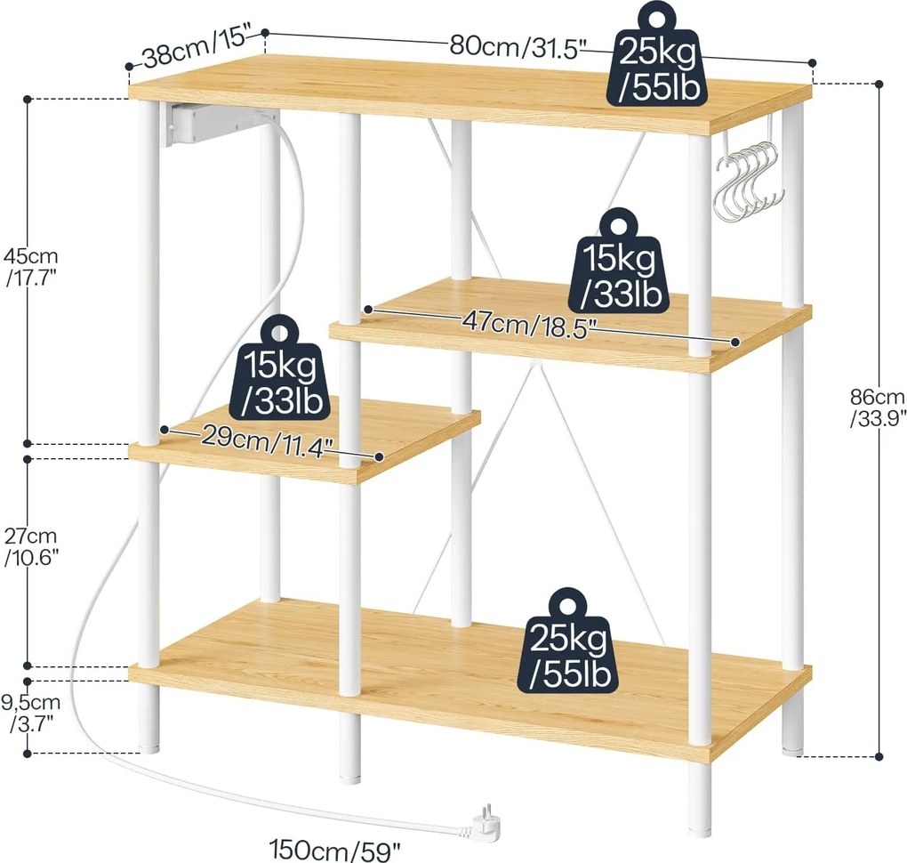 Kuchyňský regál Vasagle Vitas 80 cm se zásuvkami hnědý/bílý
