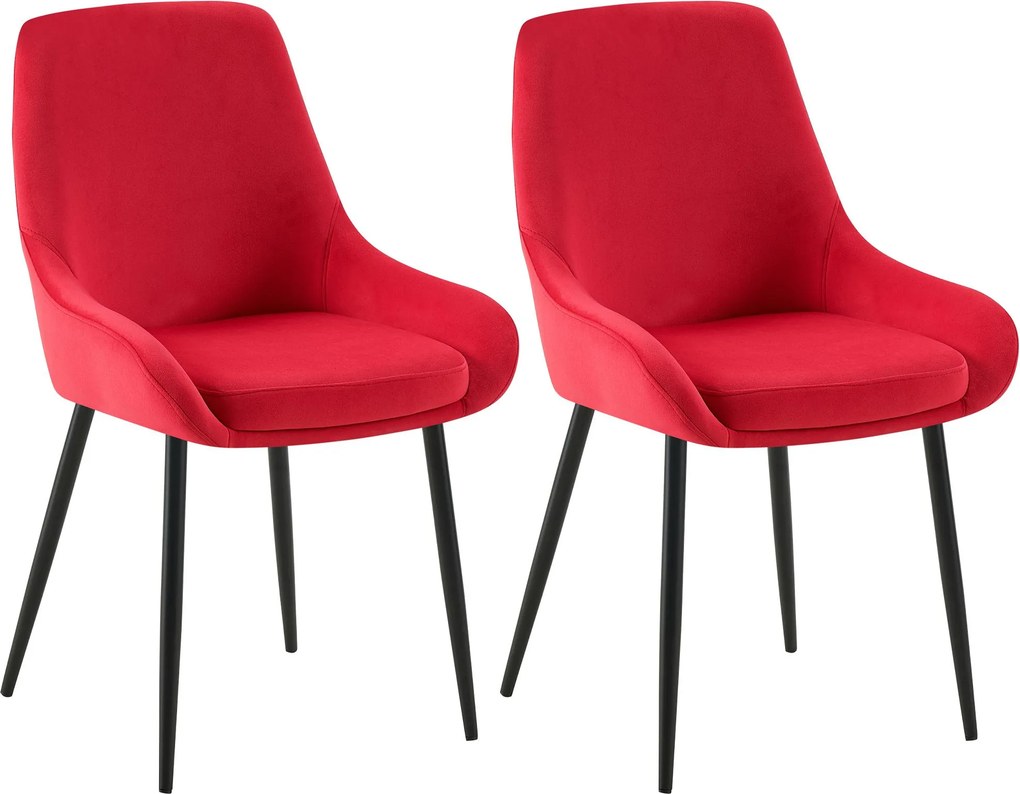 Sada 2 jídelních židlí Elmira samet černá konstrukce – červená
