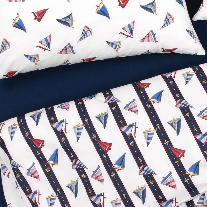SCANquilt povlečení KLASIK DESIGN regata smetanovomodročervená 140 x 220/70 x 90 cm