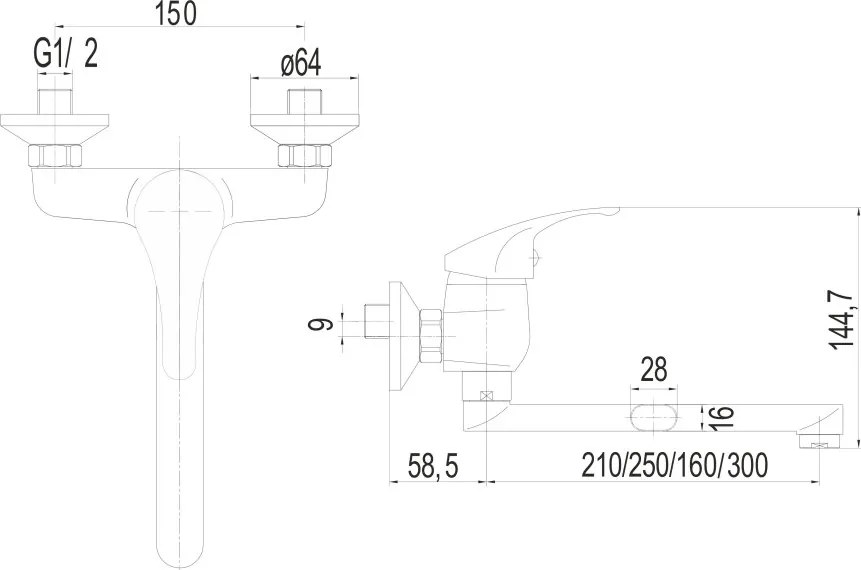 Mereo Mereo, Dřezová nástěnná baterie, Lila, s ramínkem plochým rovným 300 mm, chrom, CBEE30206