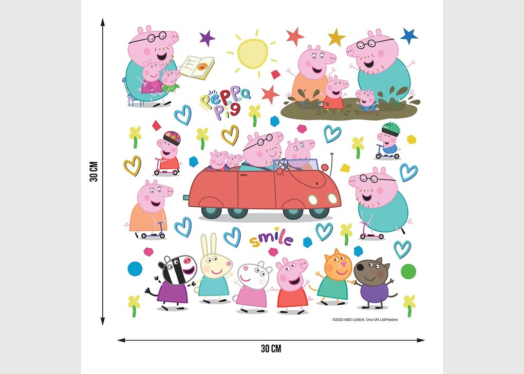 Dětská samolepka na zeď Prasátko Peppa Auto | 30 x 30 cm | DDKS3847