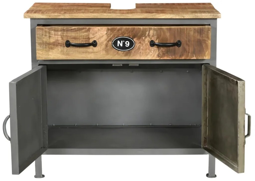 furniture-nabytek.cz - Masivní umyvadlová skříňka Pineford z mangového dřeva a kovu, lakovaná, vícebarevná – 71×35×63 cm