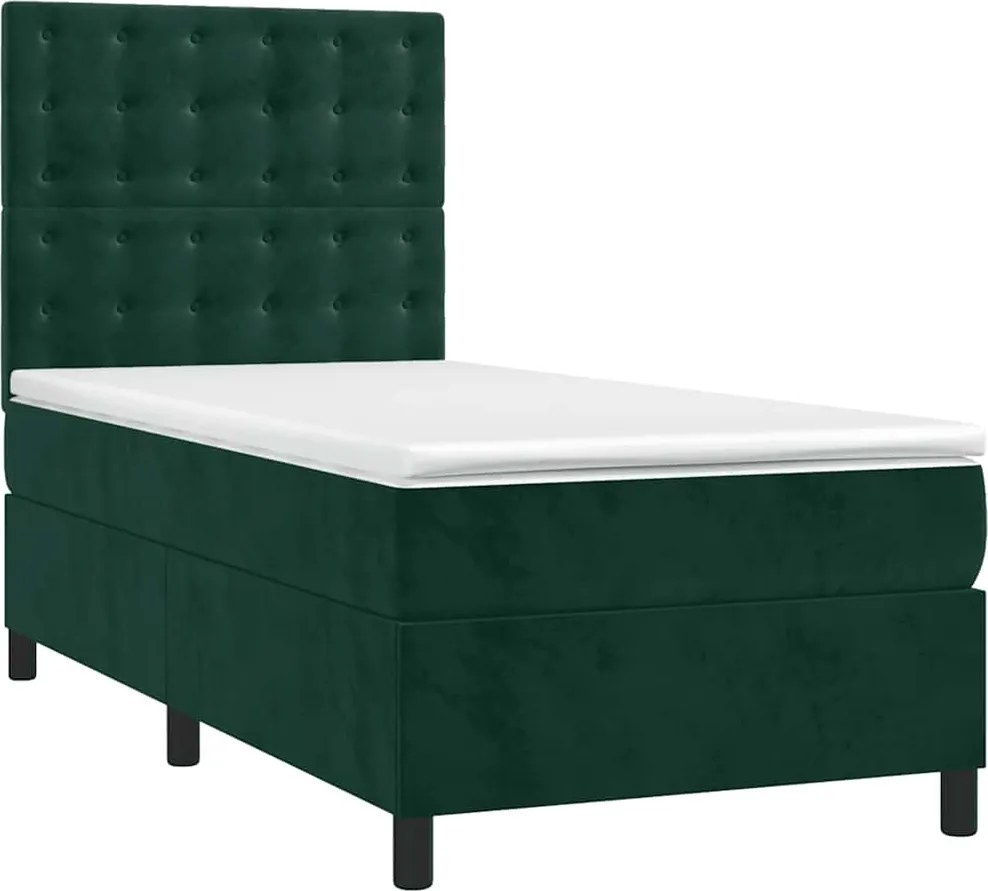 Box spring postel s matrací a LED tmavě zelená 80x200 cm samet 3136332