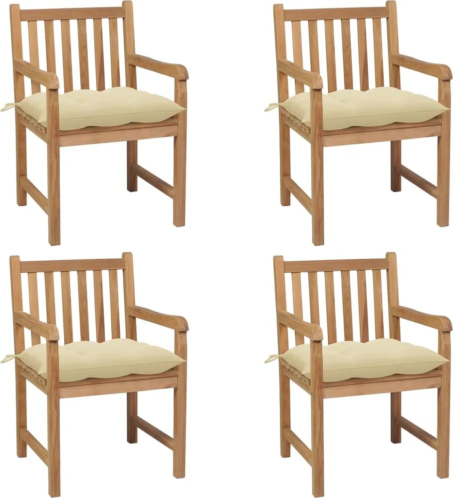 Zahradní židle 4 ks krémově bílé podušky masivní teak 3073021