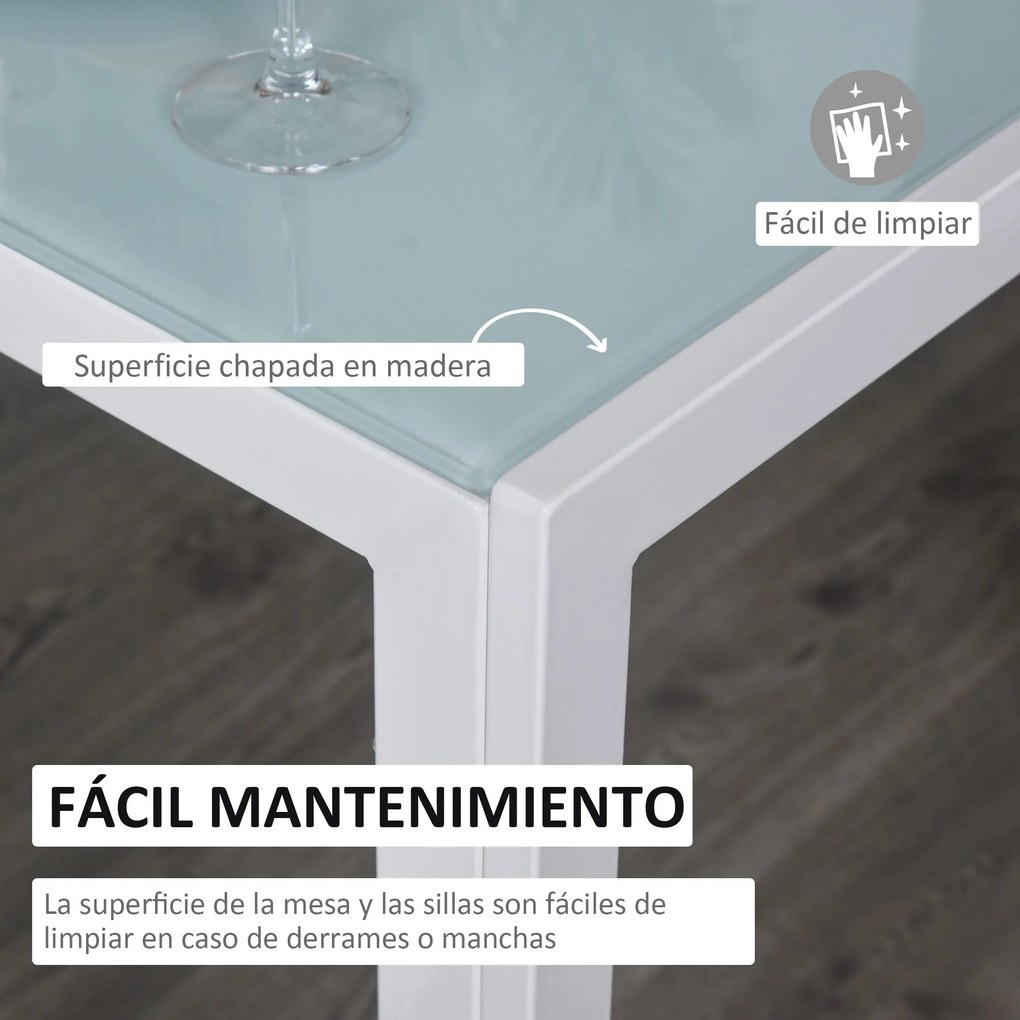 HOMCOM Jídelní Set s Táborem a 4 Židlemi, 5-Dílný Kuchyňský Nábytek, Obdélníkový Stůl s Temperovaným Sklem a Židle s Čalouněním z PU na Bílých Kovový…