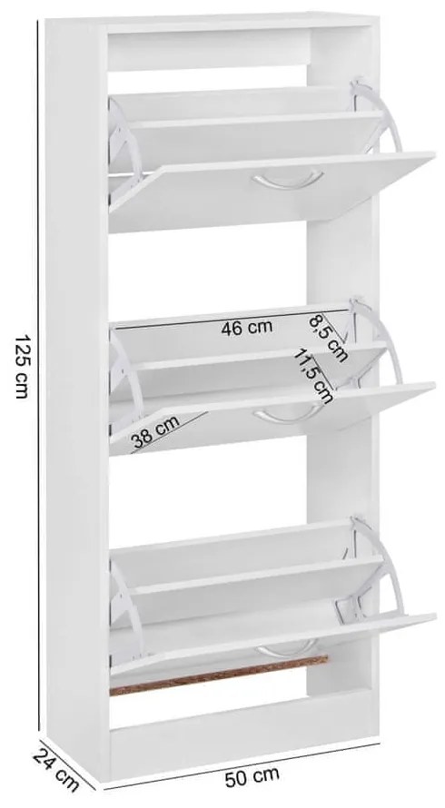 Bruxxi Botník s 3 výklopnými zásuvkami Bella, 125 cm, bílá