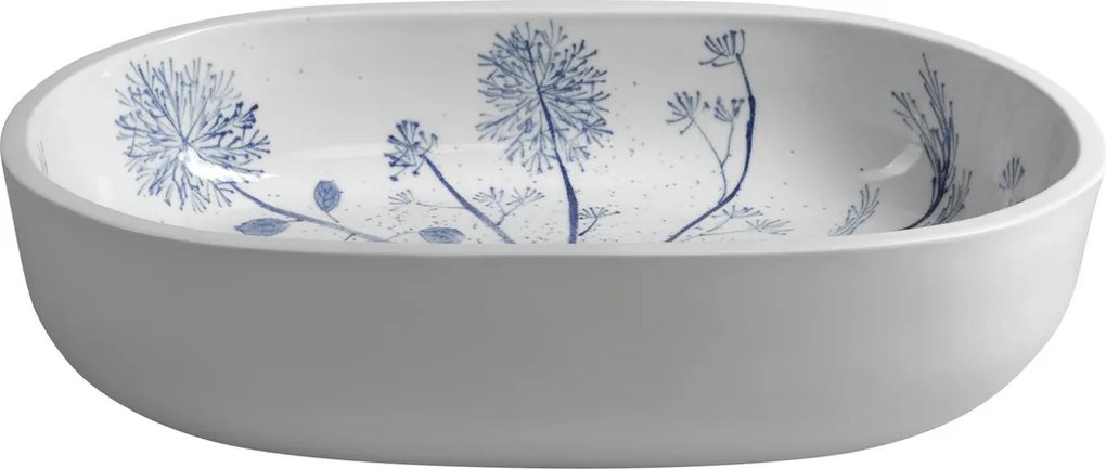 Sapho Sapho, PRIORI keramické umyvadlo, 60x13, 5x40 cm, barva bílá s modrou malbou, PI029