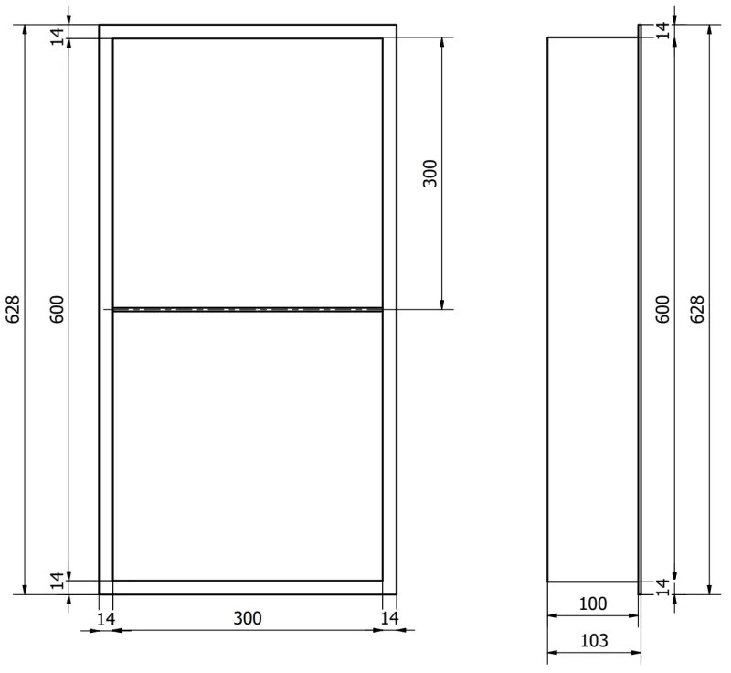 Mexen X-Wall-R zapuštěná police s límcem a poličkou 60 x 30 cm, inox - 1910603010S