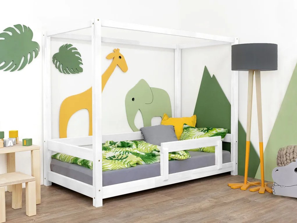 Benlemi Dětská postel s nebesy a bočnicí BUNKY Zvolte barvu: Béžová, Zvolte rozměr: 120x200 cm
