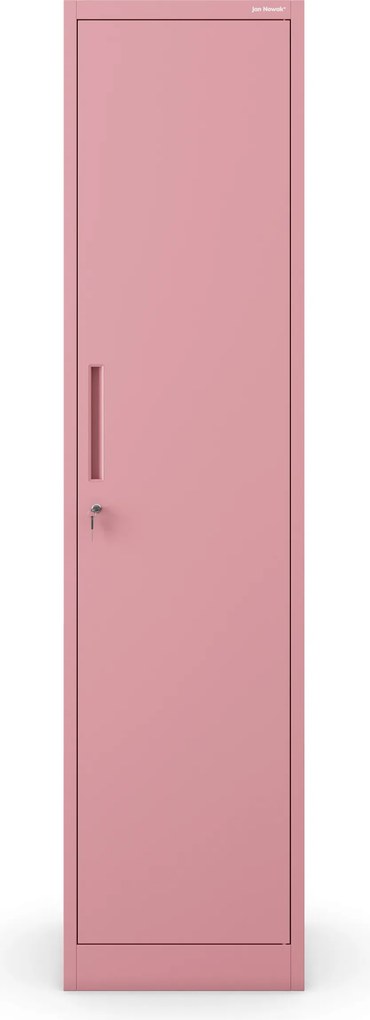 Úzká kovová kancelářská skříň na spisy a dokumenty, pudrově růžová, 450x1850x400 mm: ALEX Fresh Style
