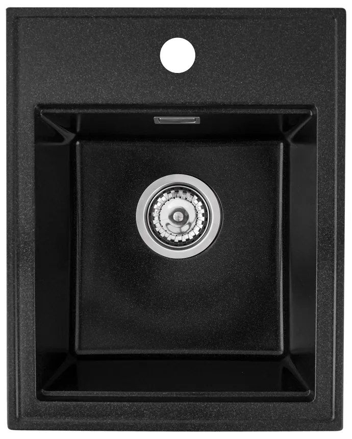 Sink Quality Ferrum New 4050, 1-komorový granitový dřez 400x500x185 mm + chromový sifon, černá skvrnitá, SKQ-FER.4050.BP.X