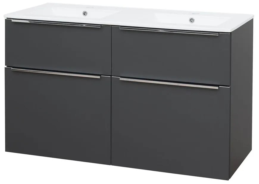 Mereo Mereo, Mailo, koupelnová skříňka s keramickým umyvadlem 121 cm, bílá, dub, antracit, CN533