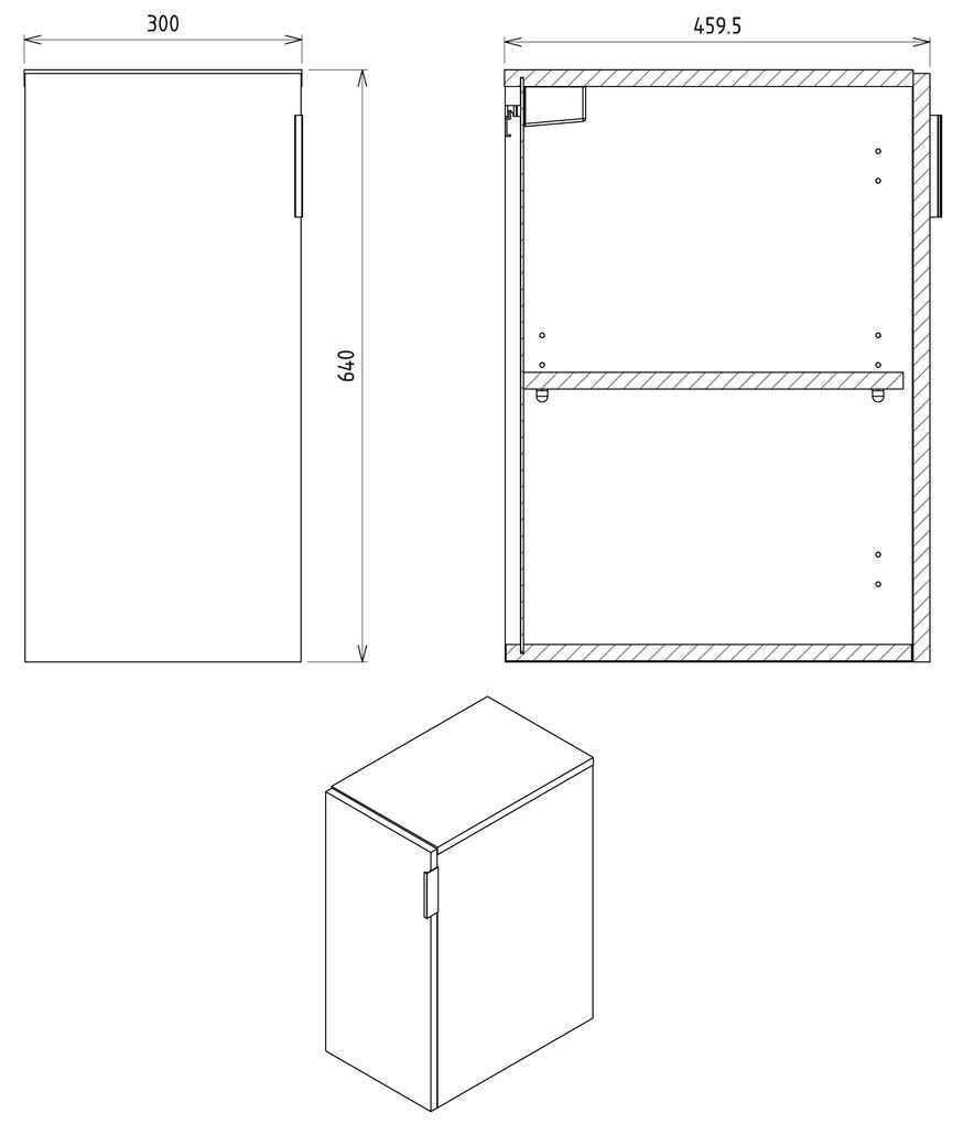 Sapho CIRASA skříňka spodní dvířková 30x64x46cm, pravá/levá, borovice rustik CR301-1616