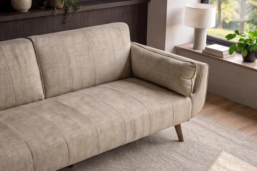 Designová rozkládací pohovka Amiyah 220 cm šampaňský samet