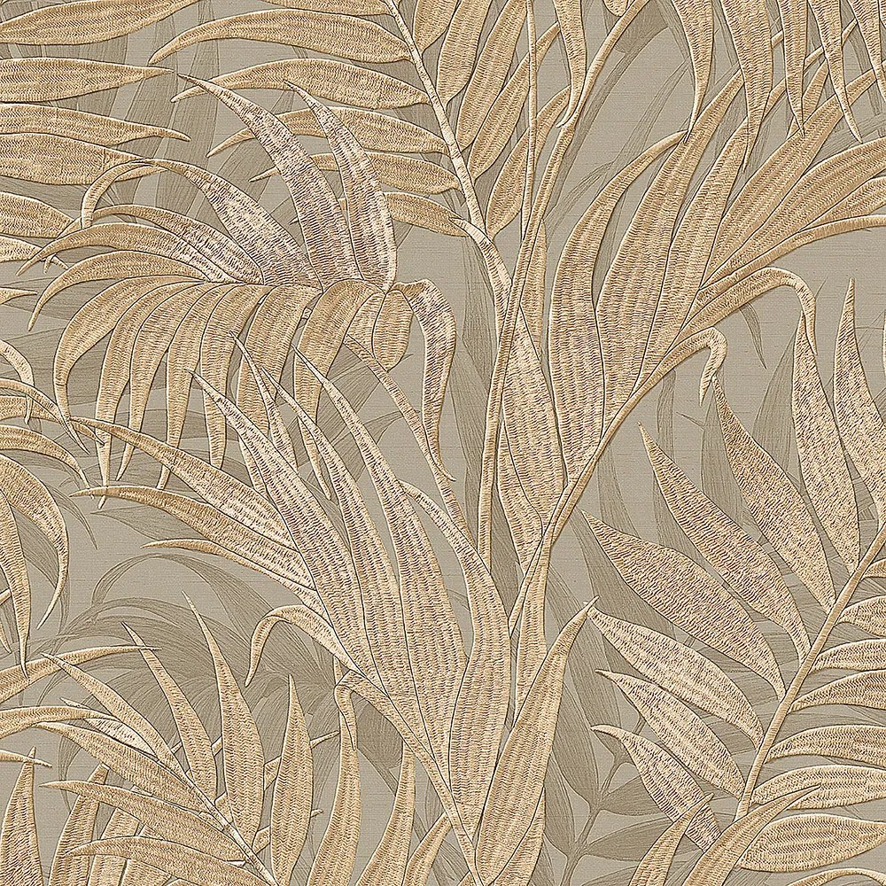 Luxusní šedohnědá vliesová tapeta, palmové listy GR322105, Grace, Design ID Wallcoverings