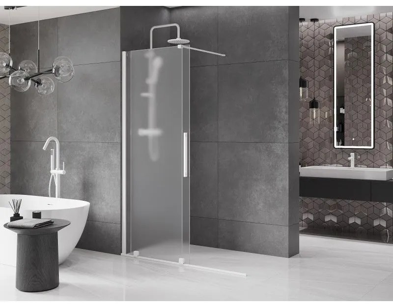 Mexen Velar, sprchová zástěna s posuvnými dveřmi Walk-in 140 x 200 cm, 8mm sklo námraza, bílá matná, 871-140-000-33-20