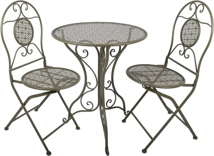Zelený kovový zahradní Bistro set stůl a 2 židle - Ø 60*70 / 50*40*93 cm