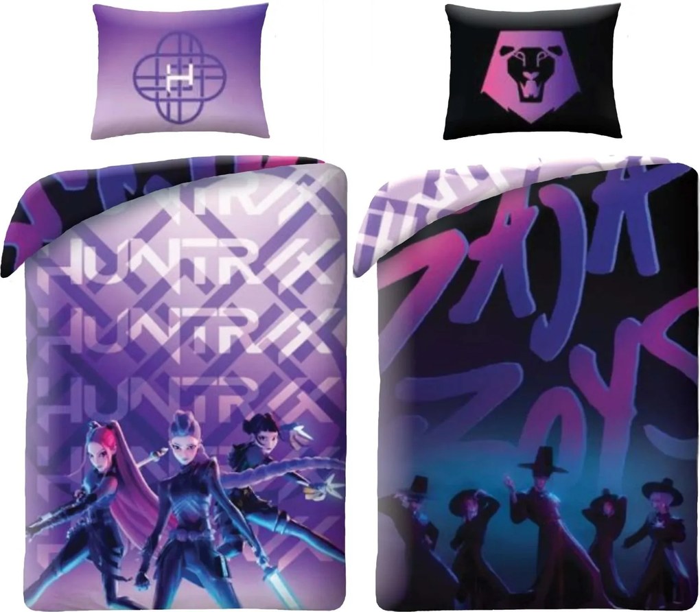 Ložní povlečení z mikrovlákna KPop Demon Hunters - motiv HUNTR/X vs. Saja Boys - 70x90 cm + 140x200 cm