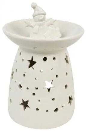 Vánoční aromalampa sněhulák a hvězdy, porcelánová, bílá