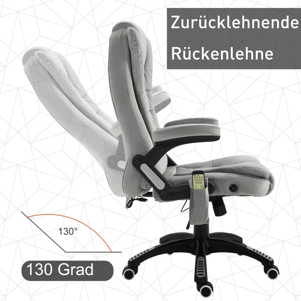 Masážní kancelářské křeslo Vinsetto ergonomické výškově nastavitelné s PU kolečky v šedé barvě pro pohodlnou práci a relaxaci | Aosom.de