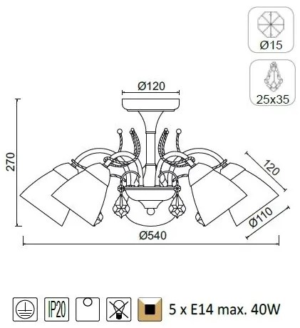 ACA DECOR Stropní svítidlo QUINCE max. 5x40W/E14/230V/IP20