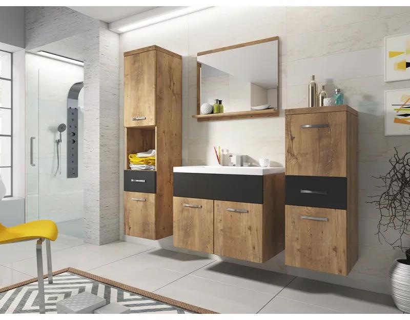 Koupelnový nábytek Lumia, Barva: kastanien breslau / kastanien breslau + černý grafit, Sifon k umyvadlu: ne, Baterie: Economico BYU 020M