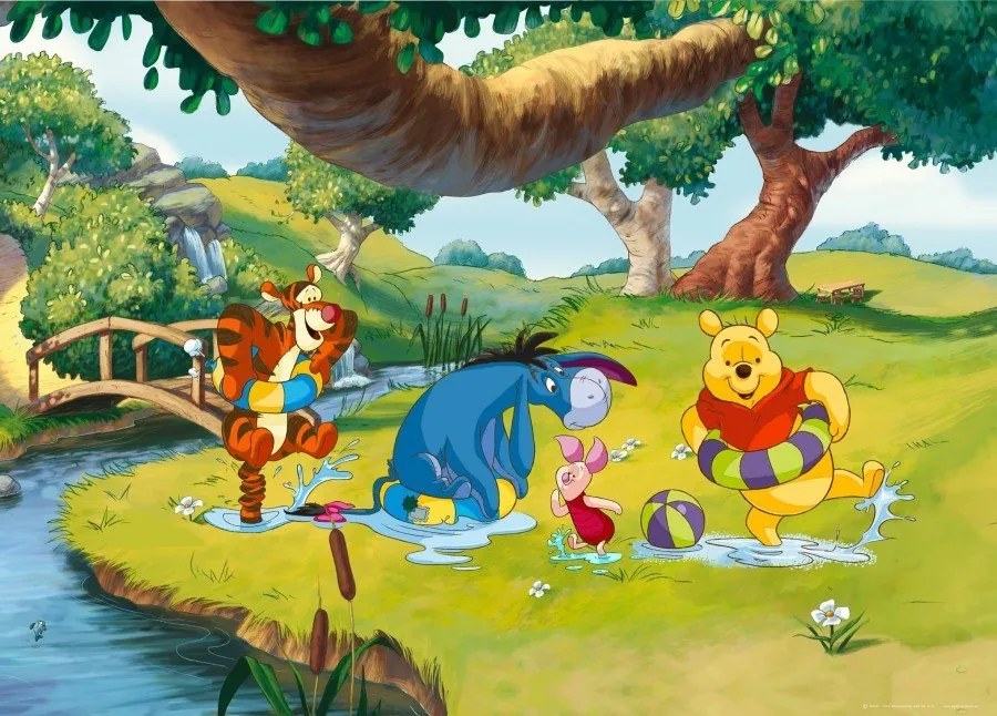 Vliesová fototapeta Medvídek Pú u vody s přáteli FTDNM-5215 / Dětské fototapety 1-dílné Disney Pooh (160 x 110 cm) AG Design