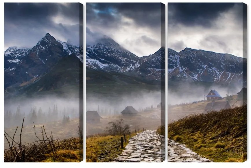 Vícedílný obraz Zamlžená Krajina S Halou Gąsienicowou V Tatrách Nedostatek Nedostatek Přírodní plátno 180x120