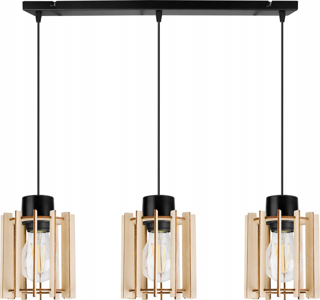 Závěsná Lampa Trojitý Stropní Lustr Dřevěný Moderní Boho Led
