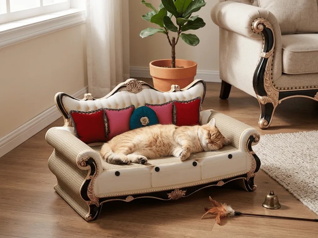 Pelíšek se škrabadlem pro kočku ROYAL PURR 59,5x27x33 cm, karton