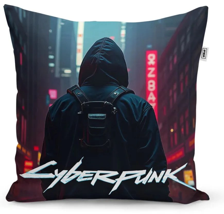 Sablio Polštář Cyberpunk 2077 Pohled do města - 60x60 cm