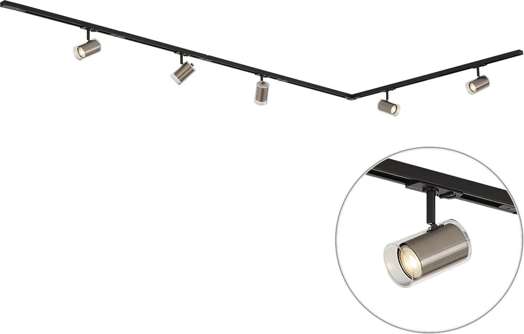 Moderní černý 1-fázový kolejnicový systém s 5 reflektory v barvě gunmetal - Iconic Lloyd