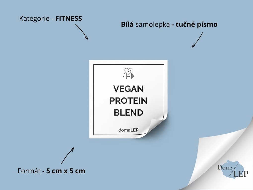 VEGAN PROTEIN BLEND - Samolepka na dózu pro fitness doplňky - DomaLEP tvar: ČTVEREC, barva: BÍLÁ - ČERNÉ písmo, velikost: š. 5 cm x v. 5 cm - tučné písmo