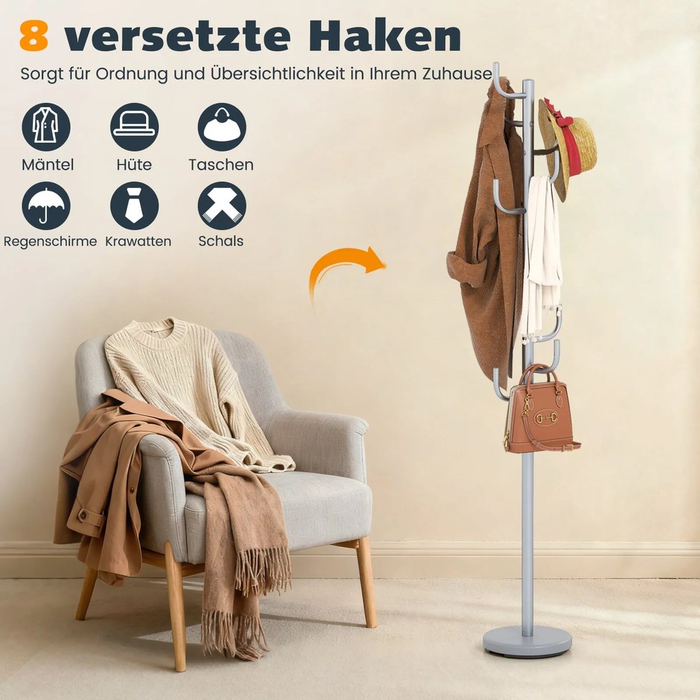 Costway 175 cm Moderní věšák na kabáty 8-hákový věšák na kabáty kaktus